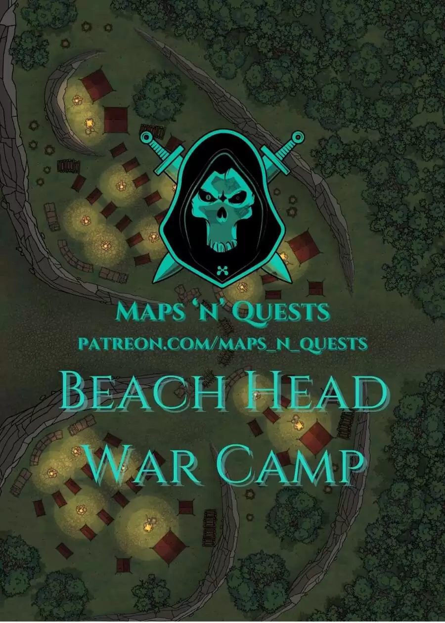 Beachhead War Camp - 50x50 Map - Maps ‘N’ Quests | DriveThruRPG
