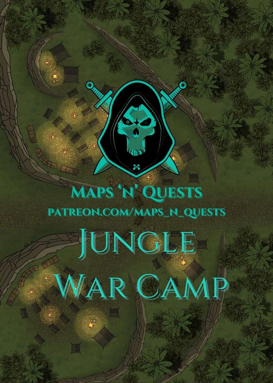 Jungle War Camp - 50x50 Map - Maps ‘N’ Quests | DriveThruRPG