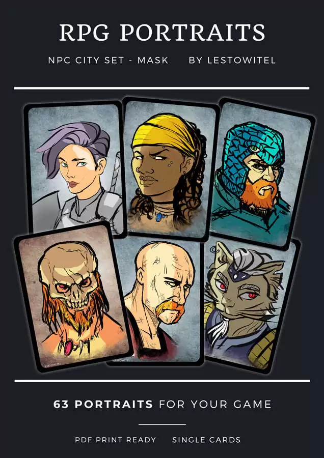 NPC Portraits Print and Play RPG 2 - Lestowitel | DriveThruRPG