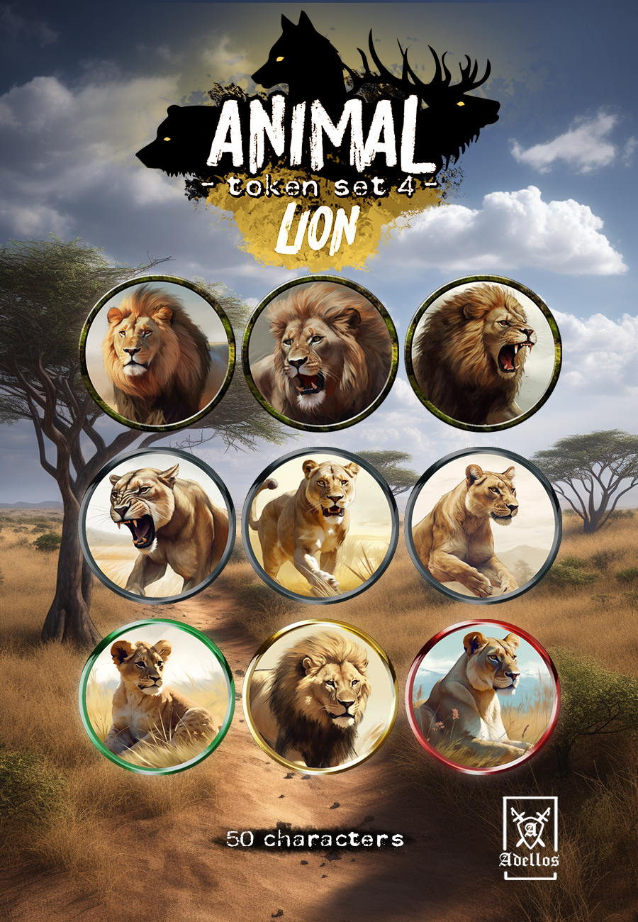 Adellos Animal Token Set 4: Lions - Adellos | DriveThruRPG