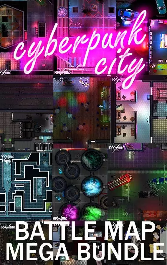 Cyberpunk City Battle Map Mega Bundle [BUNDLE] - CT Nihilo | Bundles ...