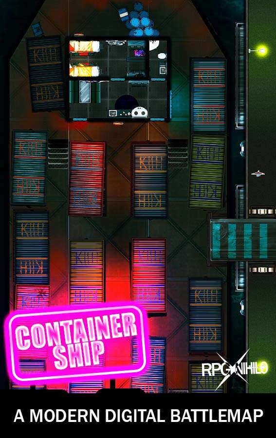 Container Ship (30x17 Inch) Modern Digital Battle Map - CT Nihilo | Cyberpunk Maps | DriveThruRPG