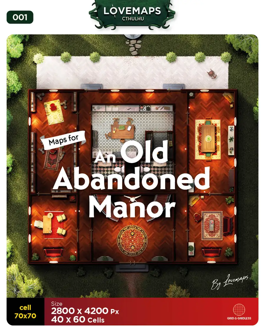 Cthulhu Maps - 001 - An Old Abandoned Manor - Lovemaps-RPG | DriveThruRPG