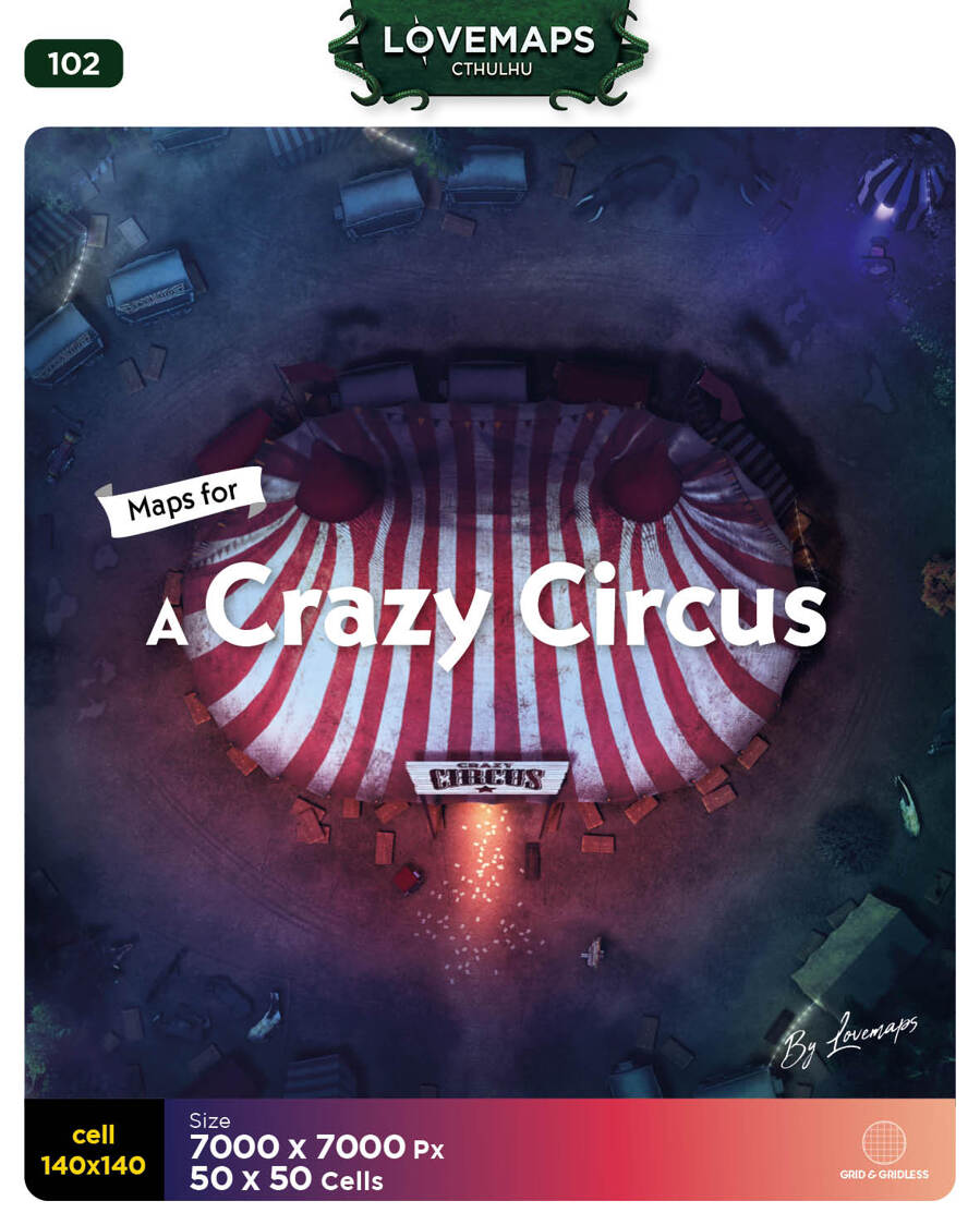 Cthulhu Maps - 102 - A Crazy Circus - Lovemaps-RPG | DriveThruRPG