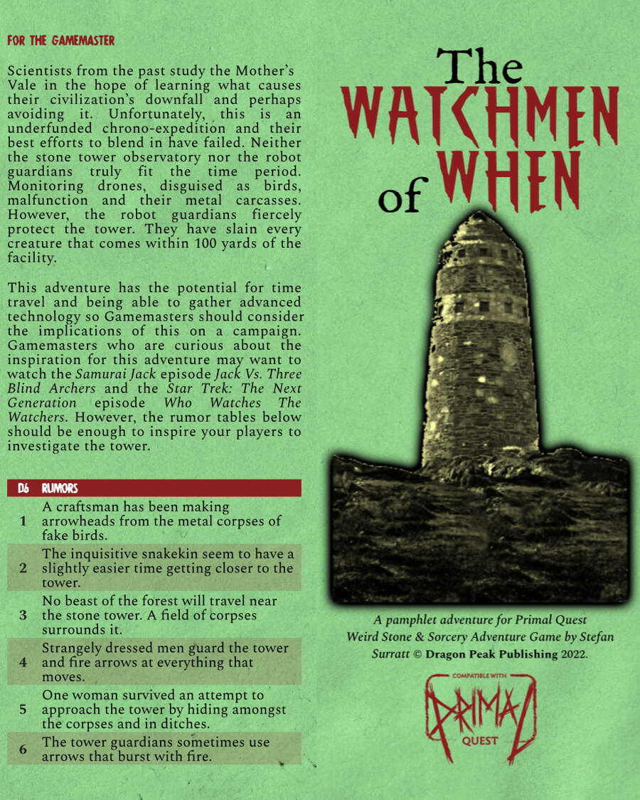 Primal Quest - The Watchmen of When - Dragon Peak Publishing | DriveThruRPG