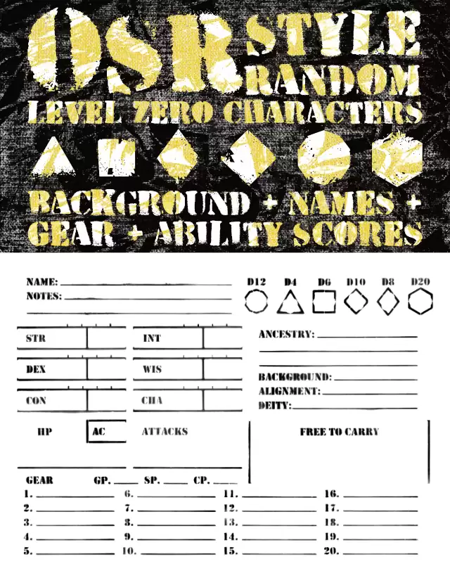 OSR-L0 Character Sheets - Micah Abresch | DriveThruRPG
