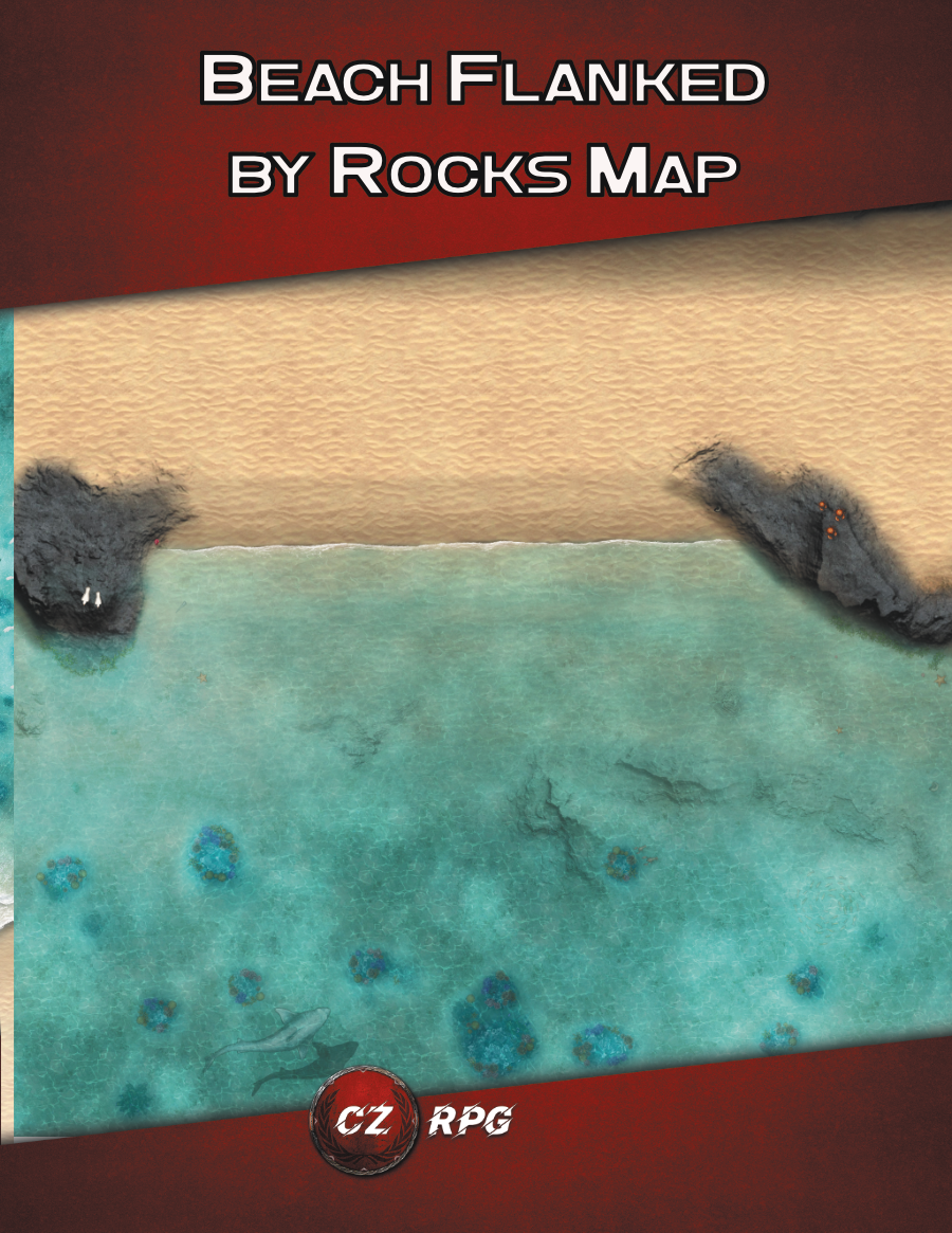 Beach Flanked by Rocks Map - CZRPG | Battlemaps | DriveThruRPG