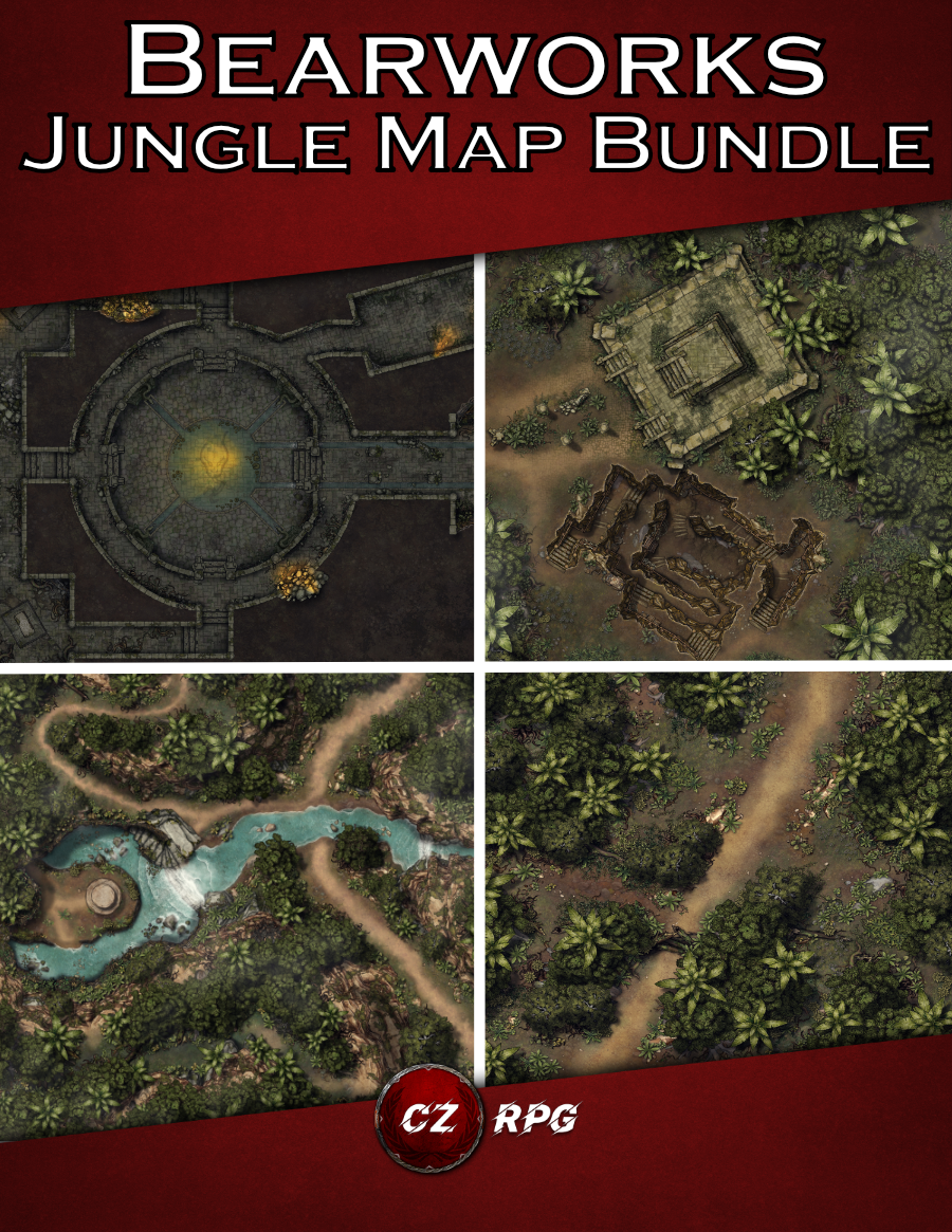Bearworks Jungle Map [BUNDLE] - CZRPG | Bearworks Maps | Battlemaps | DriveThruRPG