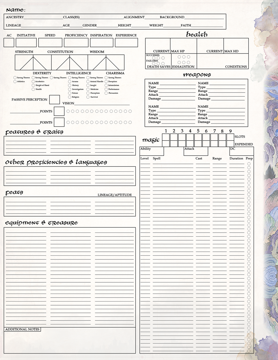 Lost Lights Character Sheets - 5e - Side Quest Press | DriveThruRPG
