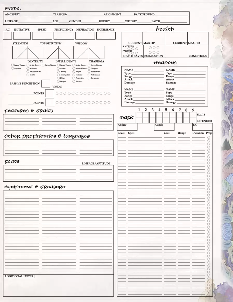 Lost Lights Character Sheets - 5e - Side Quest Press | DriveThruRPG