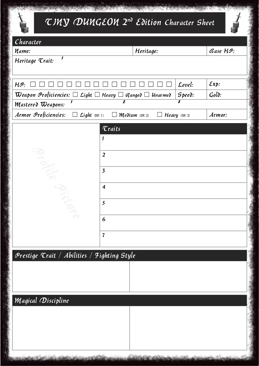 Custom Character Sheet for Tiny Dungeons 2nd Edition - Mighty Mugs ...