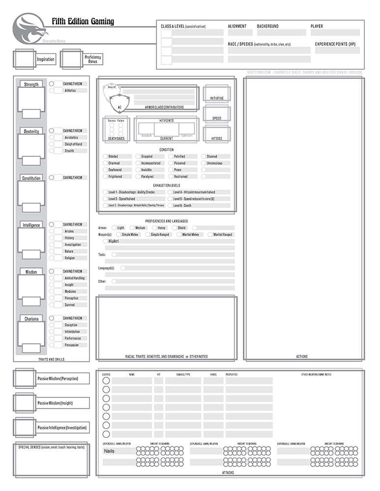 Fifth Edition Gaming Character Sheets - Deluxe Bundle (printable and ...