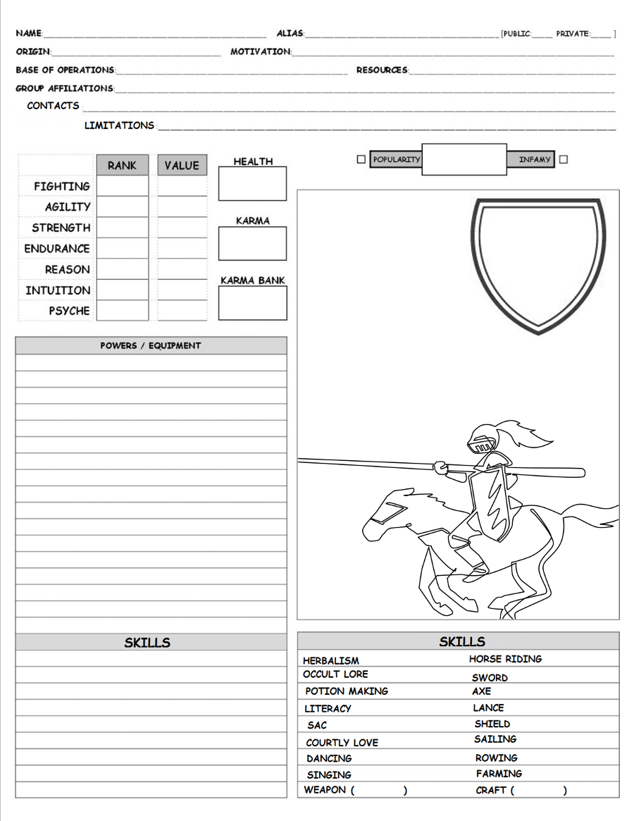 FASERIP character sheet - CAMELOT - WHITEFRANK | FASERIP | DriveThruRPG