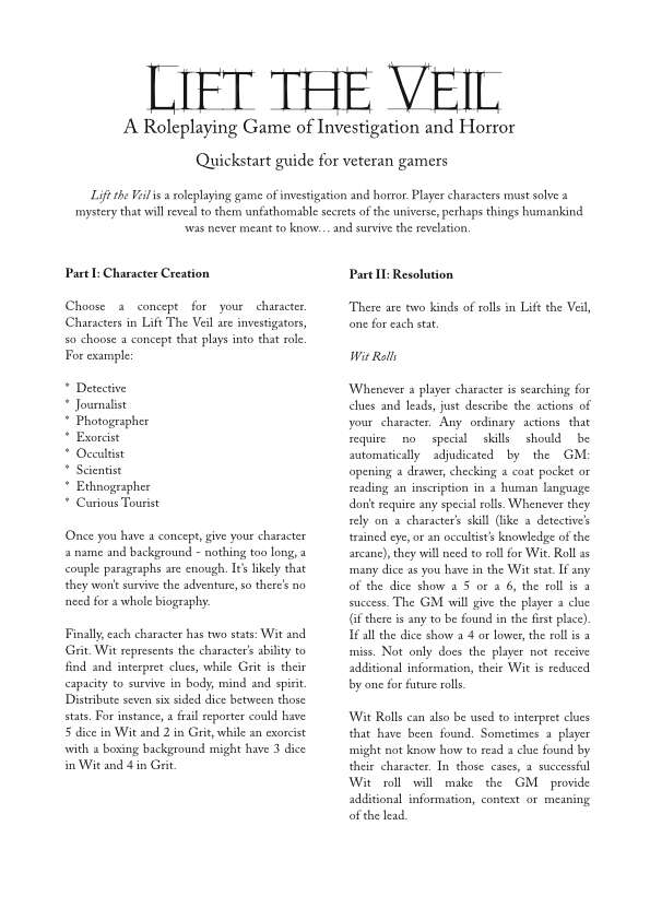 Lift The Veil - Ineffable Press | DriveThruRPG