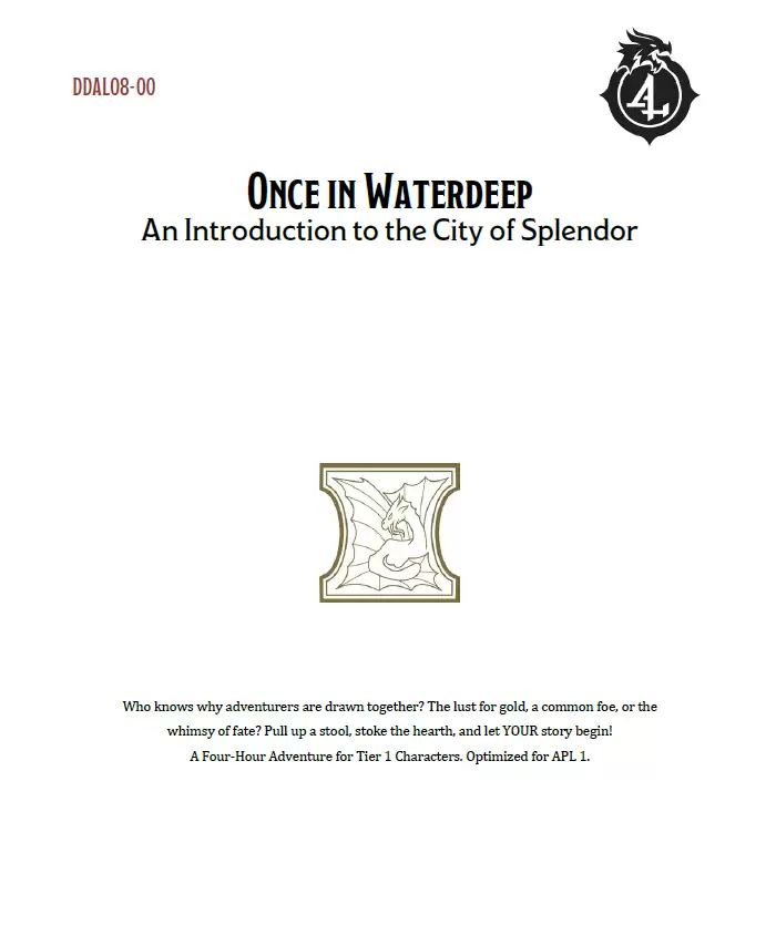 DDAL08-00 Once in Waterdeep - D&D Adventurers League | Dungeon Masters ...