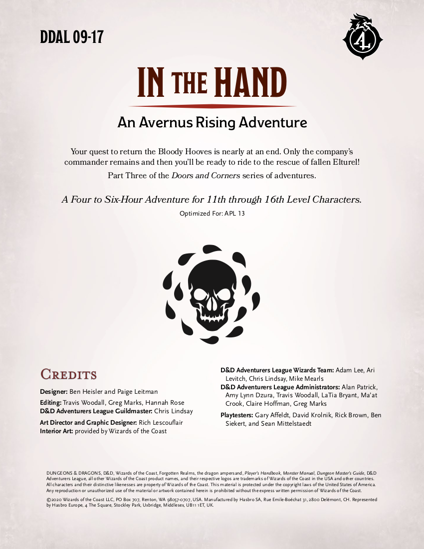 DDAL09-17 In the Hand - D&D Adventurers League | Dungeon Masters Guild ...