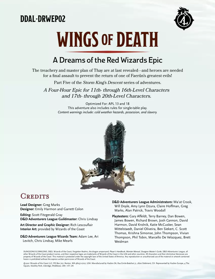 DDAL-DRWEP-02 Wings of Death - D&D Adventurers League | Dungeon Masters ...