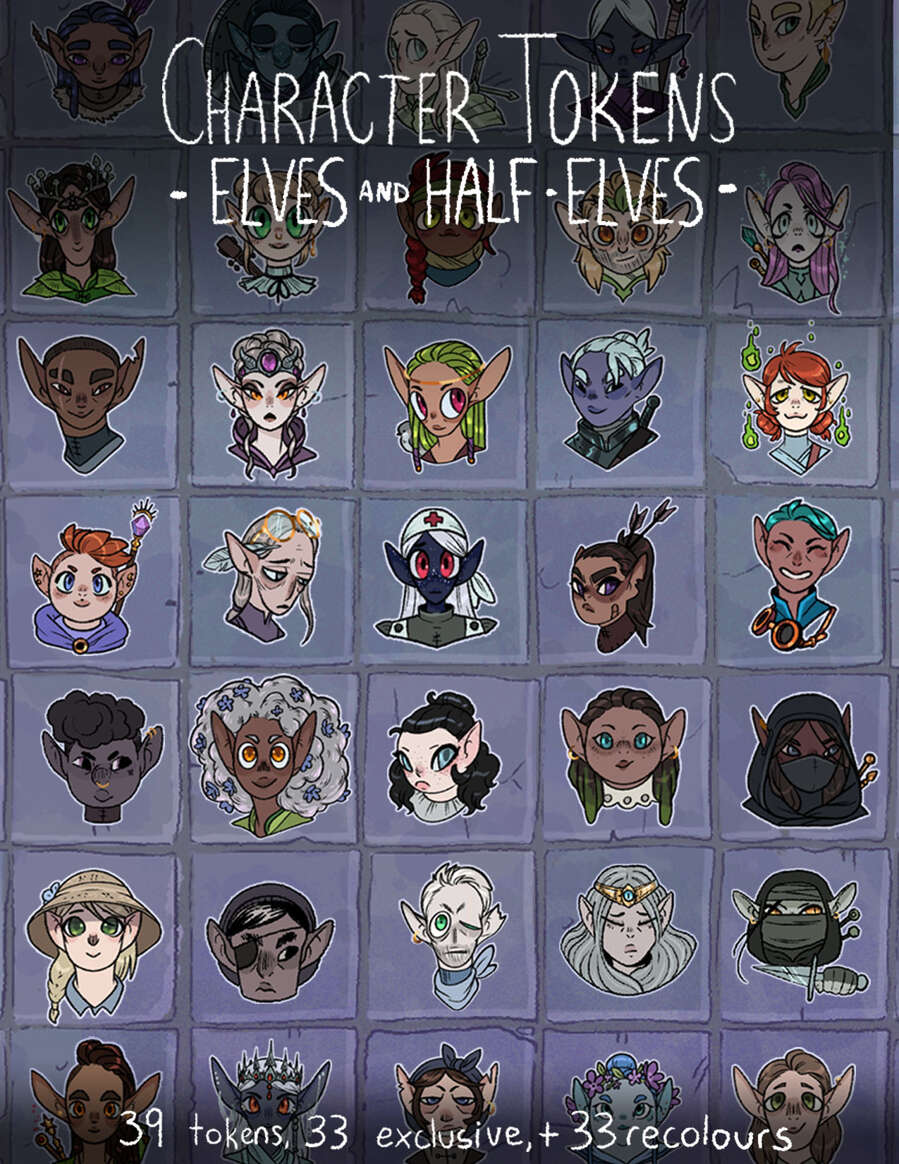 Elf and Half-Elf Character Tokens - November Rush | DriveThruRPG