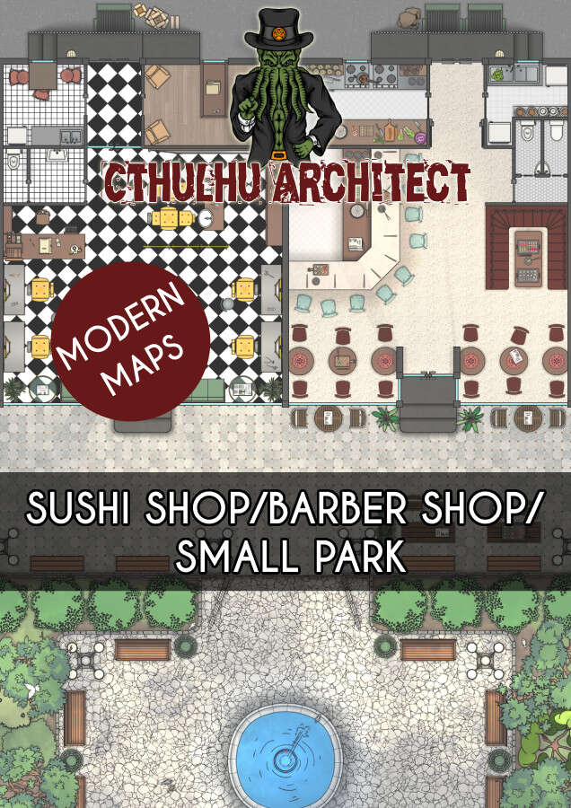 Cthulhu Architect Maps - Sushi Shop / Barber’s Shop / Small Park – 20 x ...
