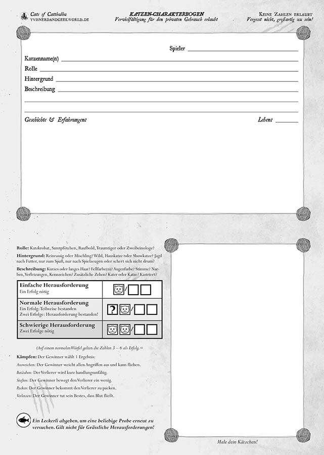 Cats of Catthulhu - Deutsche Ausgabe - Charakterbogen - Yvis Nerd And ...