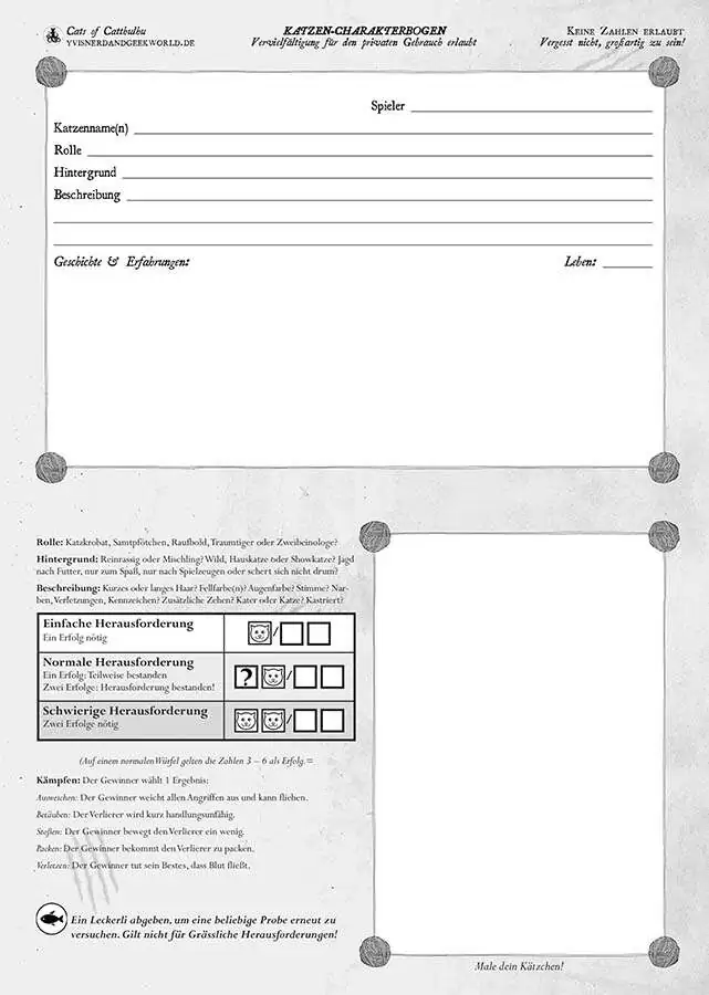 Cats of Catthulhu - Deutsche Ausgabe - Charakterbogen - Yvis Nerd And ...
