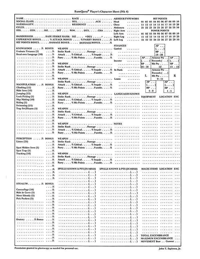 RuneQuest 2 Character Sheets - Chaosium | RuneQuest Classic | DriveThruRPG