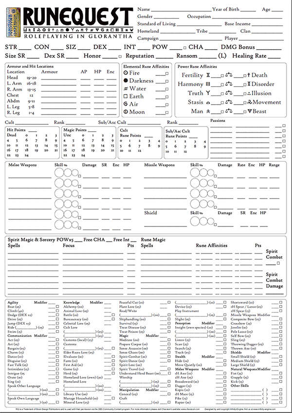RuneQuest Glorantha A3 Character Sheet - Chaosium | Jonstown Compendium | DriveThruRPG