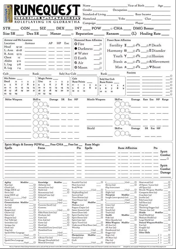 RuneQuest Glorantha A3 Character Sheet - Chaosium | Jonstown Compendium ...