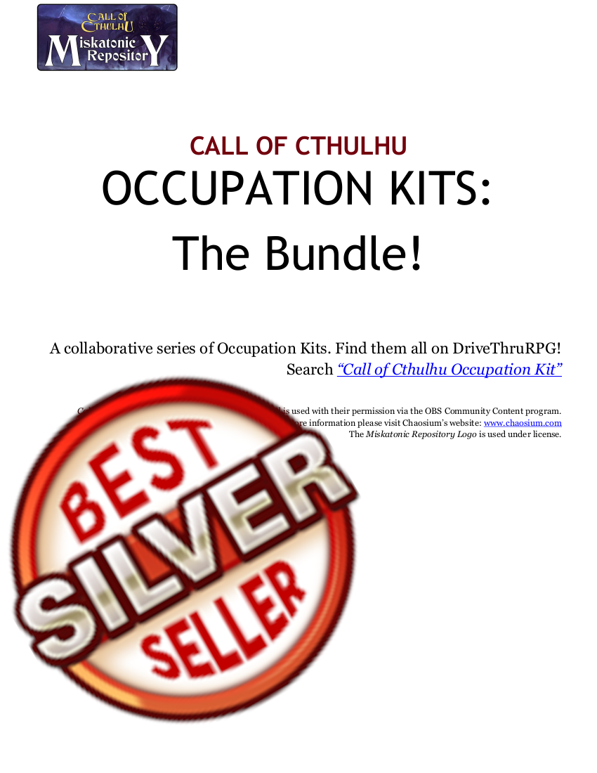 Call of Cthulhu Occupation Kits - The Bundle! - Chaosium | Miskatonic ...