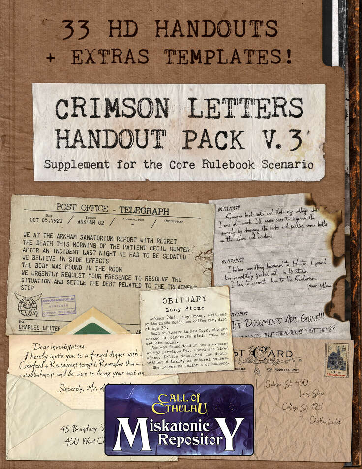 Crimson Letters Handout Pack V.3 - Chaosium | Miskatonic Repository ...