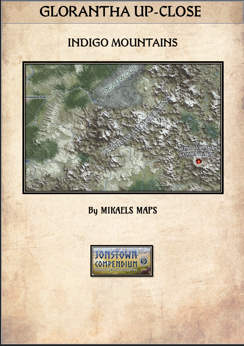 Indigo Mountains - Glorantha Close up - Chaosium | Jonstown Compendium | mikaemansen | DriveThruRPG