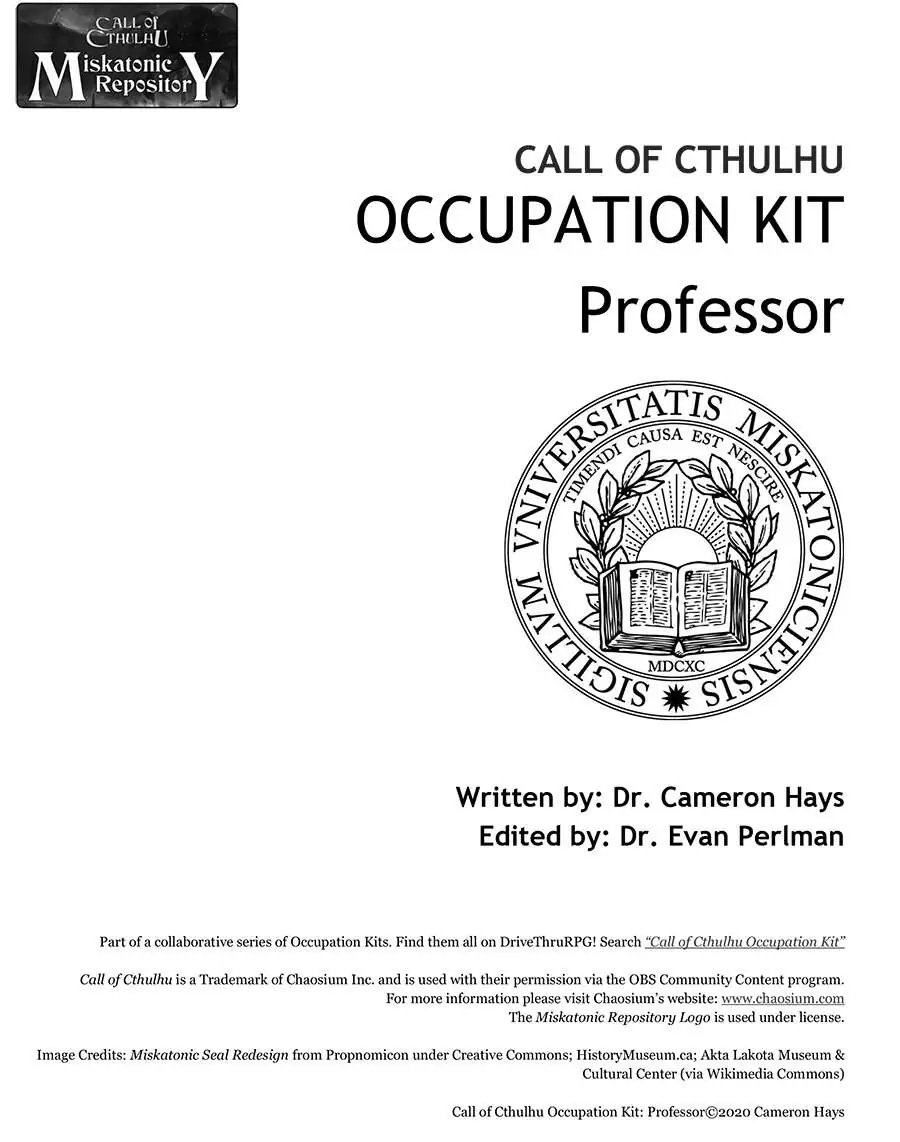 Occupation Kit: Professor - Chaosium | Miskatonic Repository | DriveThruRPG