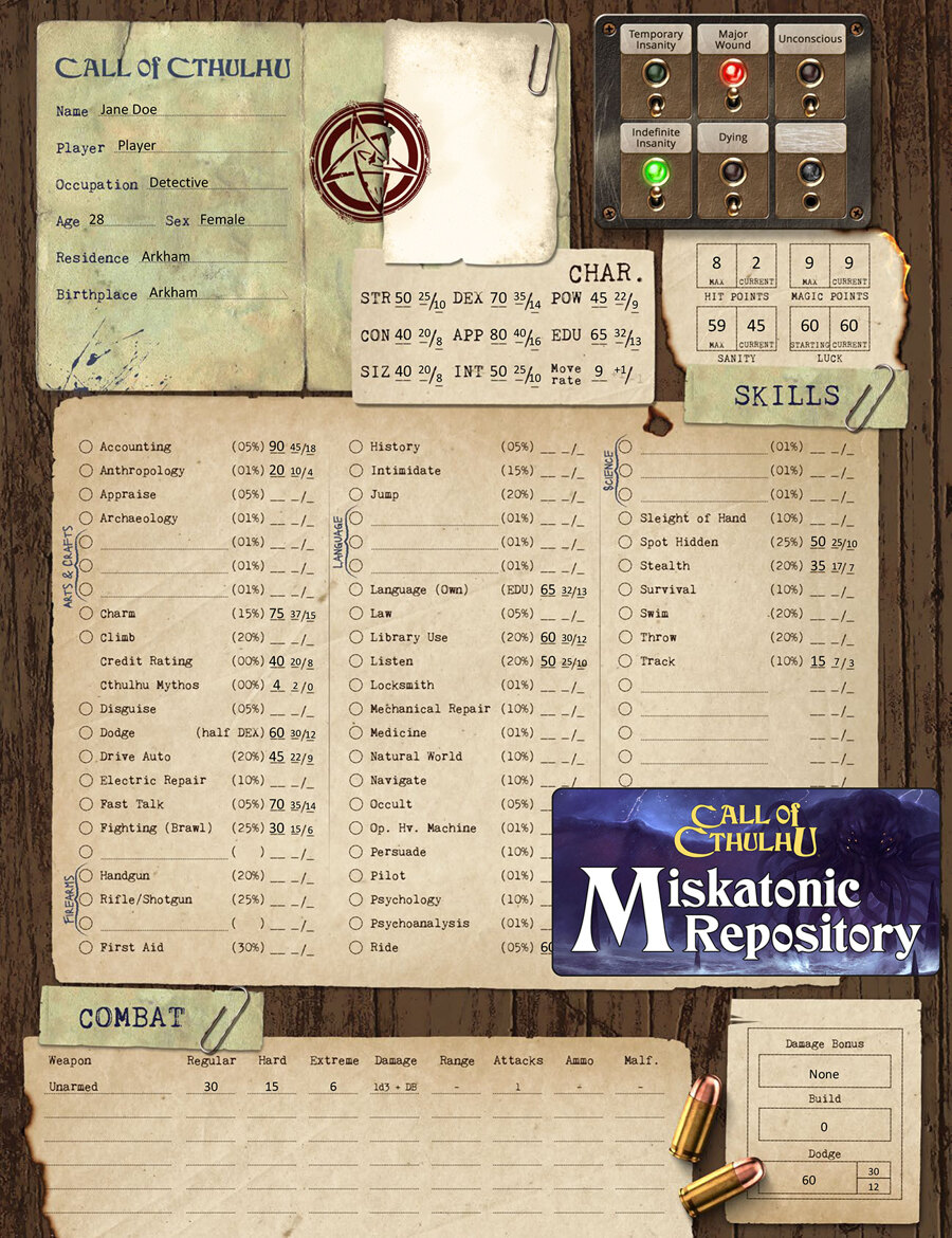 [EN] CoC 7ed Interactive Character Sheet - Chaosium | Miskatonic ...