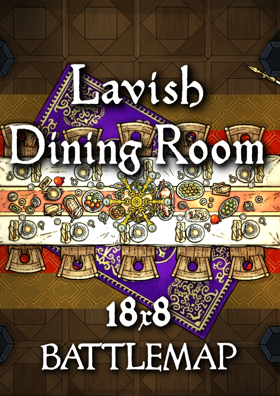 18x8 Battlemap - Lavish Dining Room - HisCursedness | Maps | DriveThruRPG