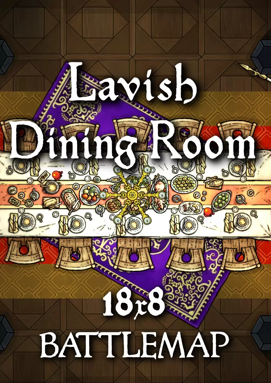 18x8 Battlemap - Lavish Dining Room - HisCursedness | Maps | DriveThruRPG