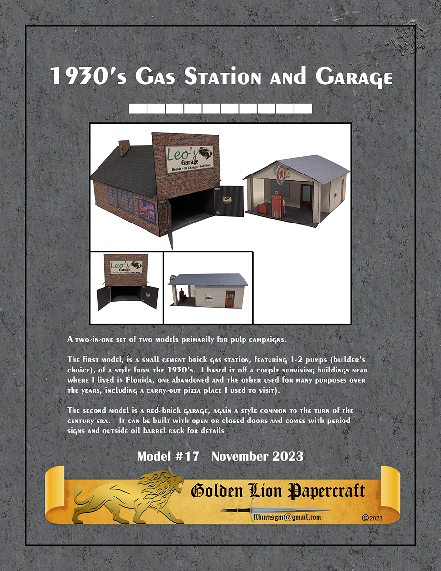 1930's Gas Station and Garage - Golden Lion Papercraft | DriveThruRPG