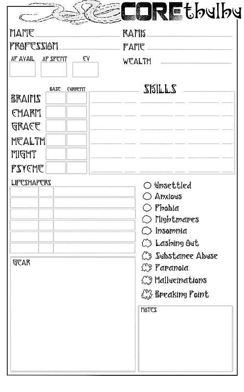 COREthulhu Fillable Character Sheet - Legends of Tabletop | DriveThruRPG