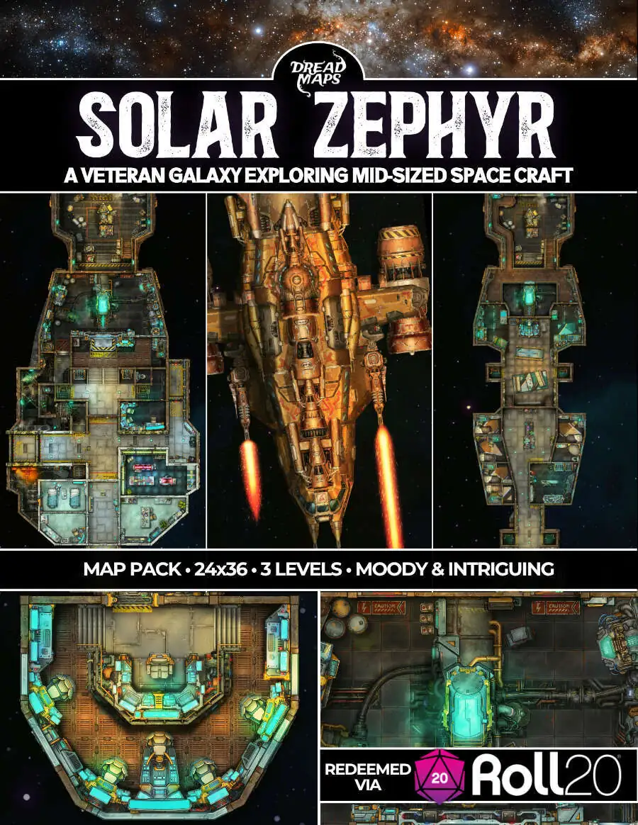 Solar Zephyr - 3 Level Sci-fi Spaceship Battlemap (Roll20) - Dread Maps ...