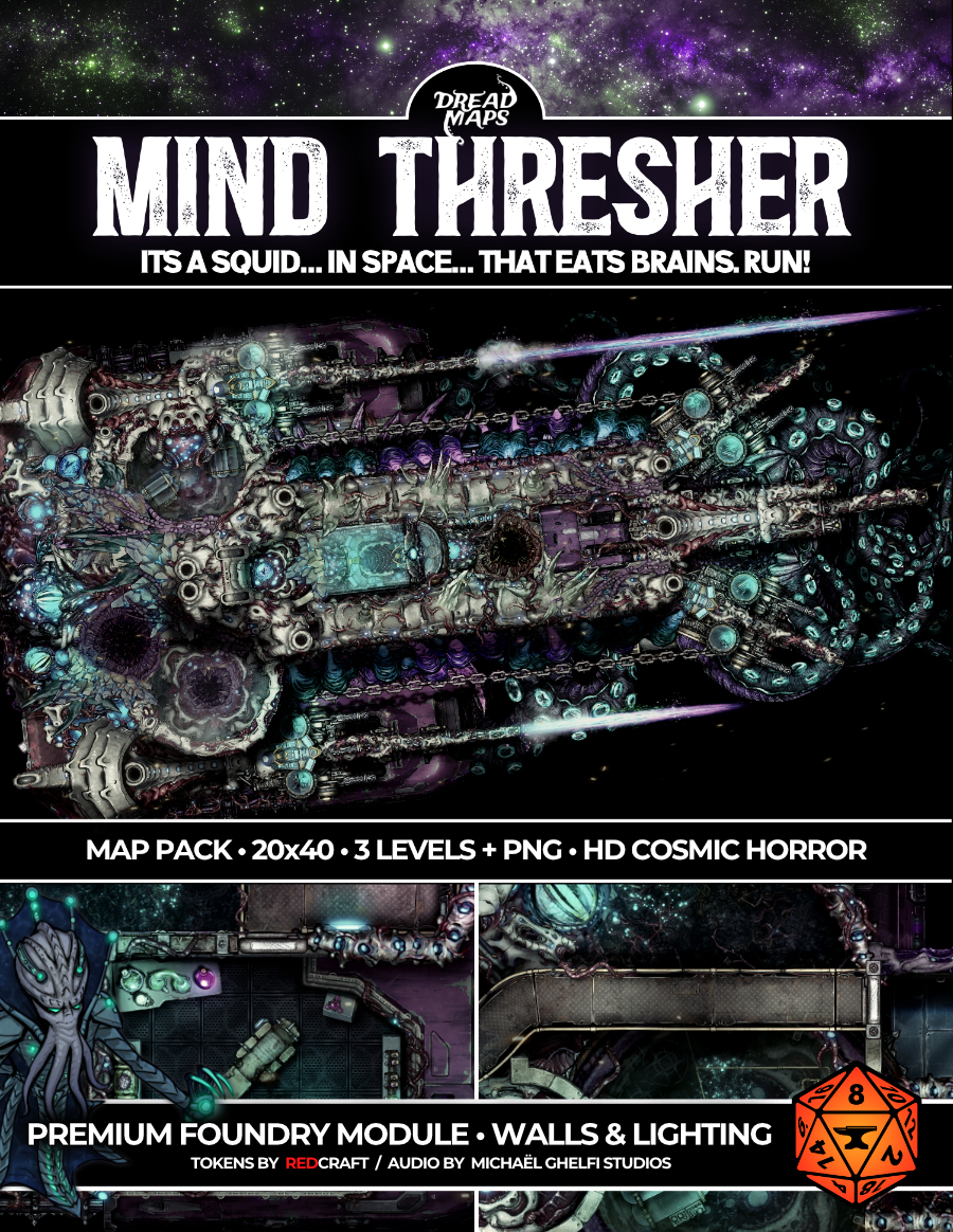 Mind Thresher - 3 Level Sci-fi Sentient Spaceship Horror Battlemap (Foundry VTT) - Dread Maps ...