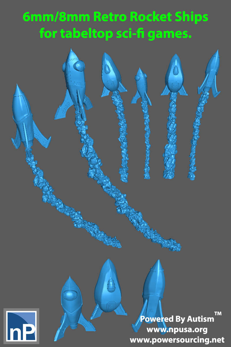6mm Scale Rocket ships for SciFi Wargames, pack 1 - nonPareil ...