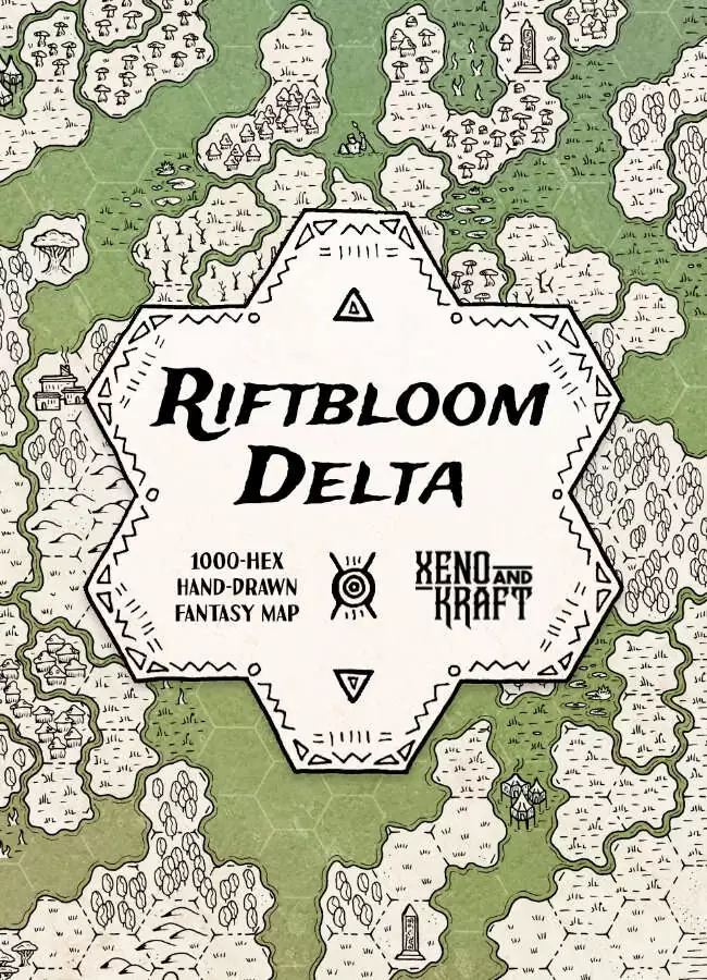Riftbloom Delta: a hand-drawn, 1000-hex fantasy world map - Xeno ...
