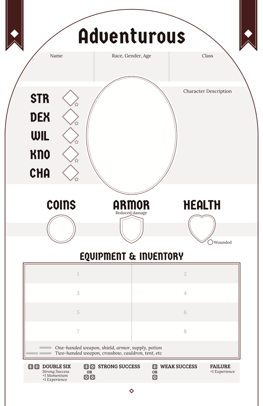 Adventurous character sheets - Dawnfist Games | DriveThruRPG