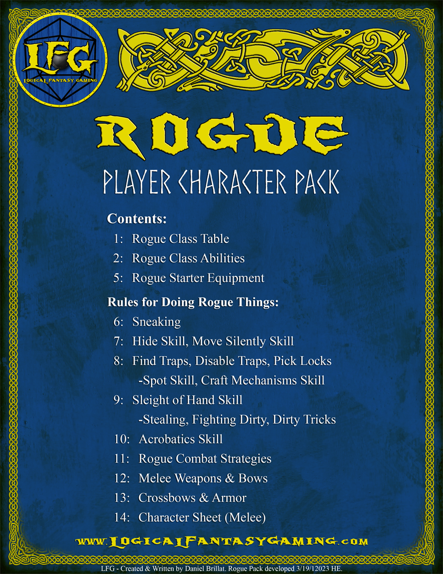 LFG: Rogue Player Character Pack - Logical Fantasy Gaming - Logical ...