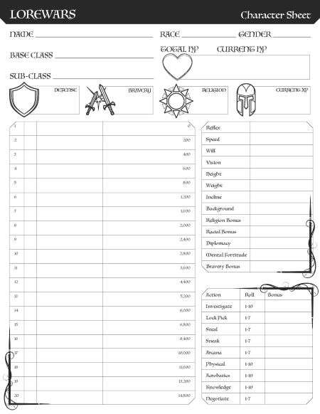 LoreWars Character Sheet - LoreWarsRPG | DriveThruRPG