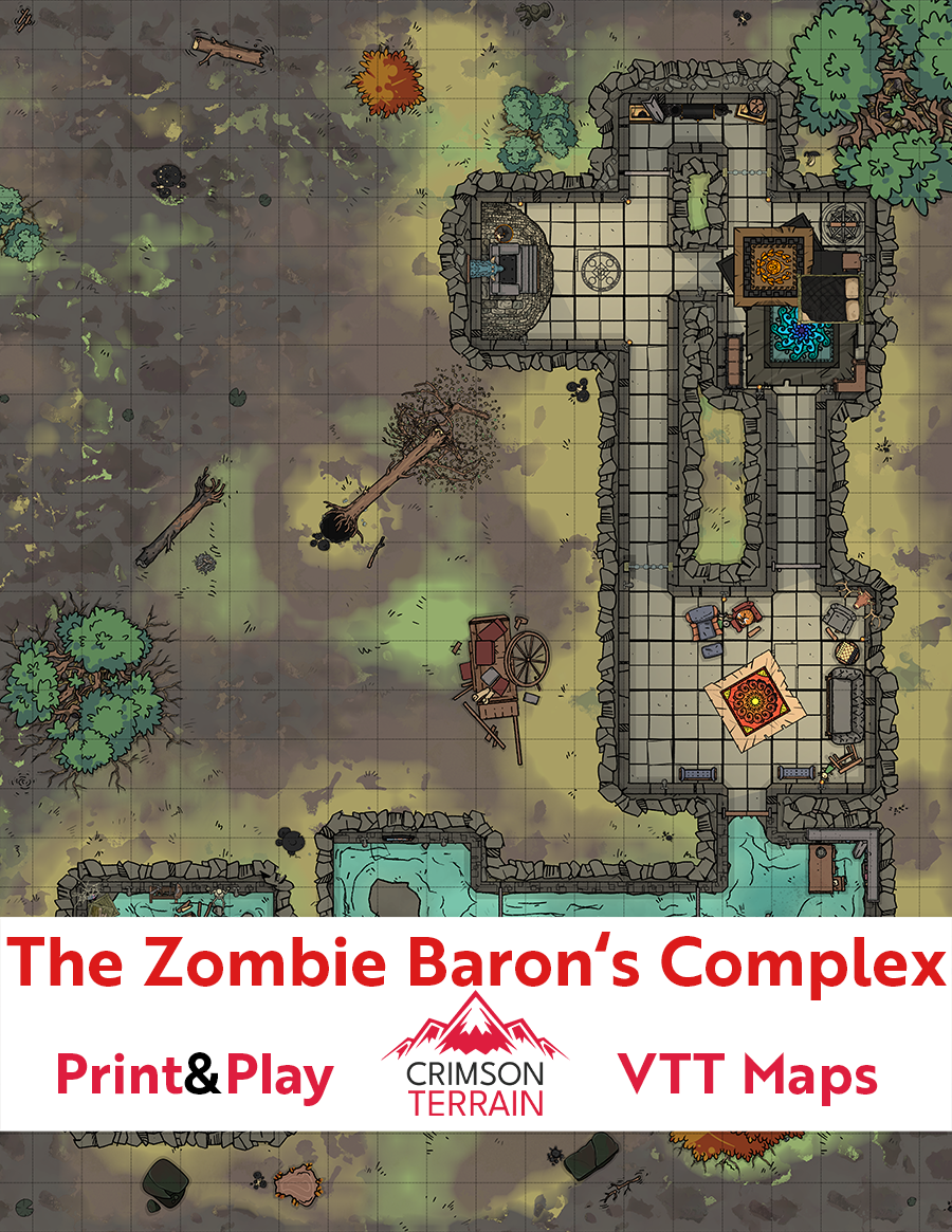 24x25 Battlemap | Zombie Baron's Complex - Crimson Terrain | DriveThruRPG