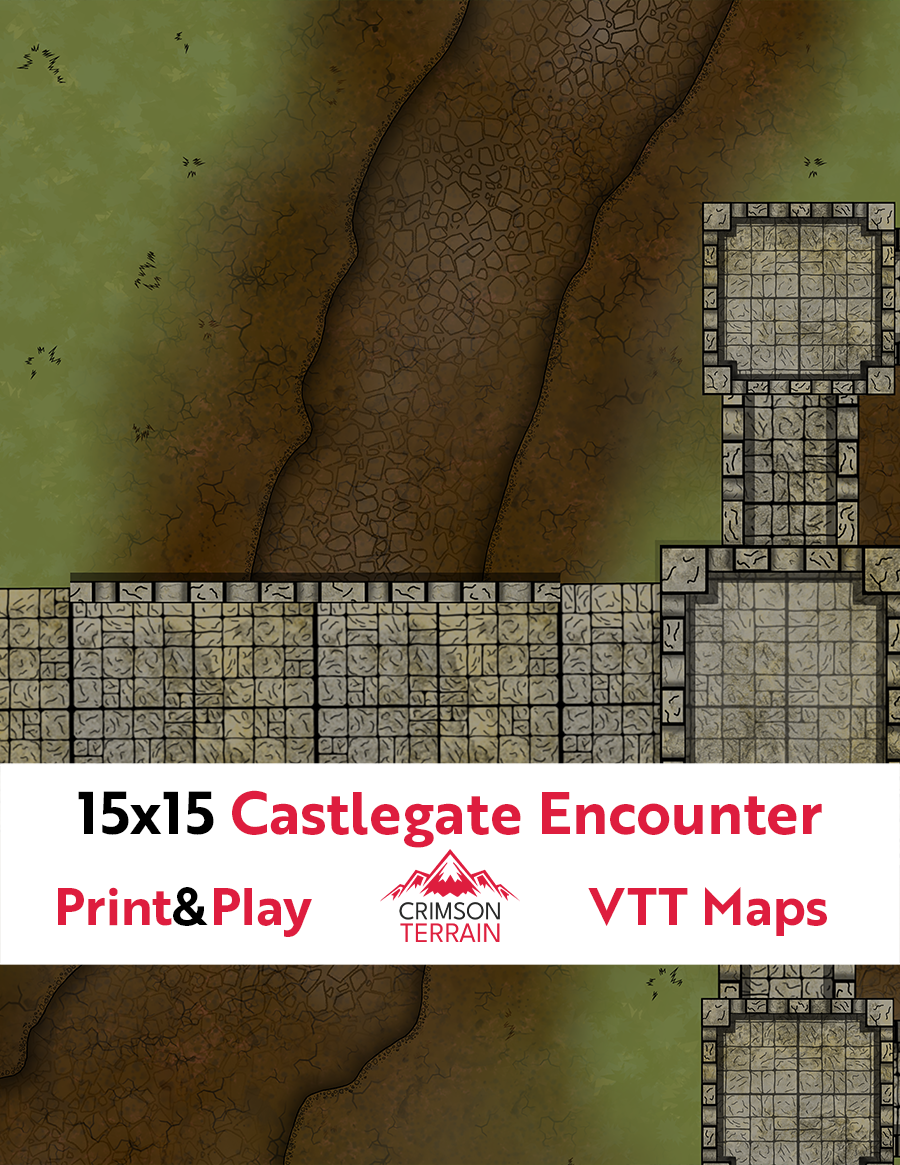 15x15 Battlemap | Castlegate Encounter - Crimson Terrain | DriveThruRPG