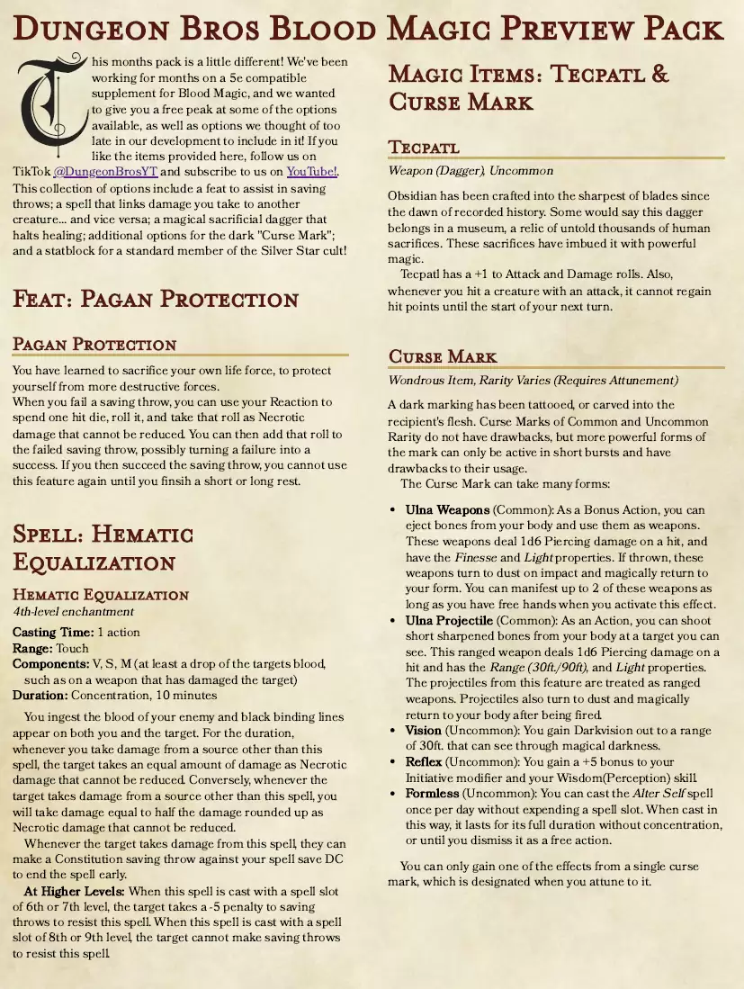 Blood Magic Preview Pack - Dungeon Bros May 2022 - Dungeon Bros ...