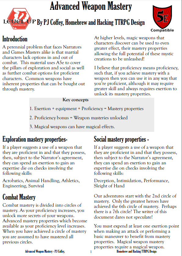 Advancing Weapon Mastery for 5e and A5e by Homebrew and Hacking ...