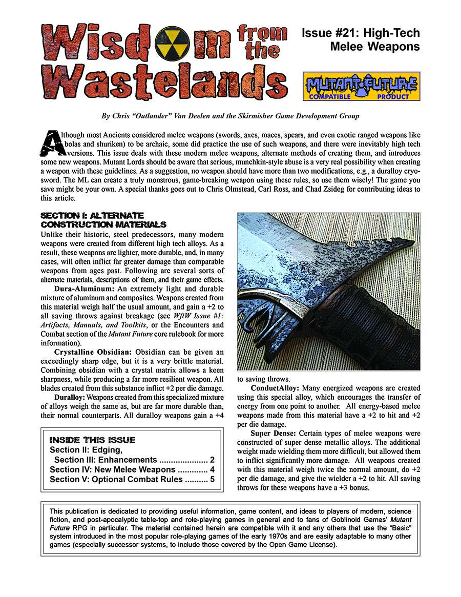 Wisdom from the Wastelands Issue #21: High-Tech Melee Weapons ...