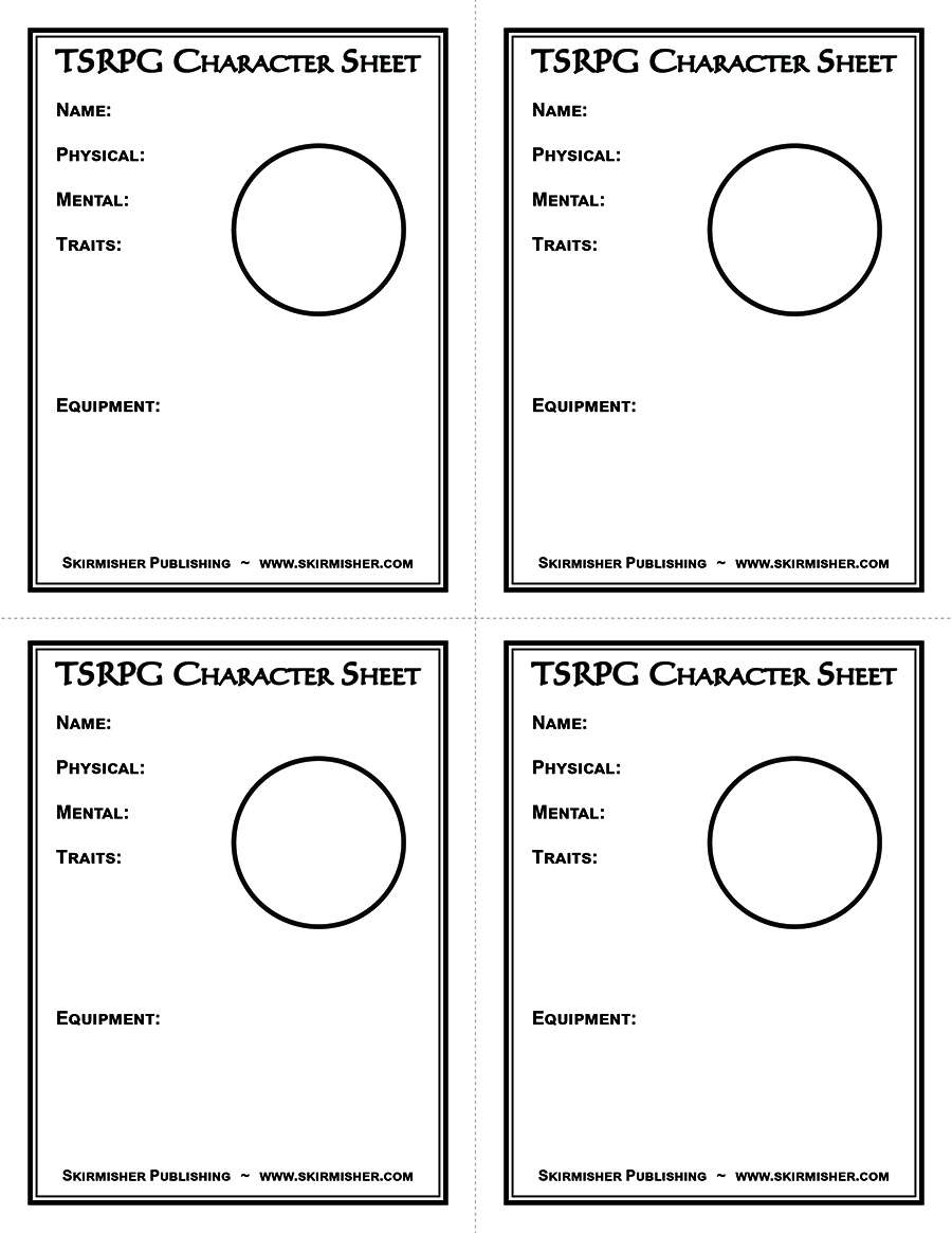 'TSRPG (Travel-Sized RPG)' Character Sheets - Skirmisher Publishing ...